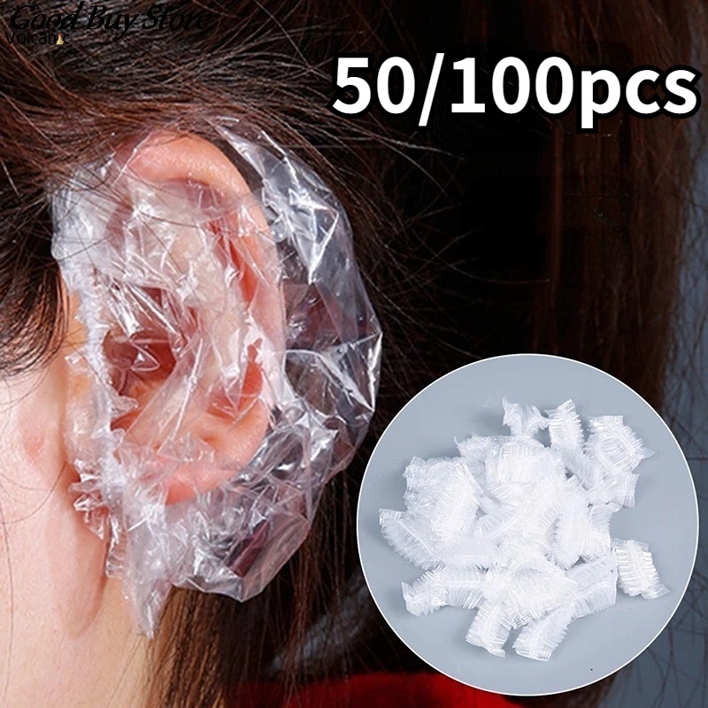 50/100PCS Waterproof Disposable Ear Cover Bath Shower Salon Transparent ...