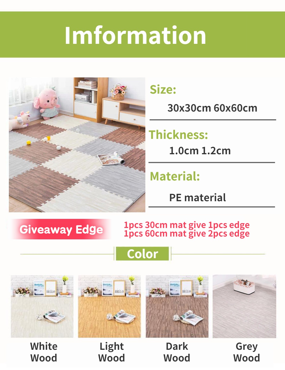 【Free Edge】DIY Puzzle Mat 60x60cm Bedroom Thicken Foam Splicing Floor ...