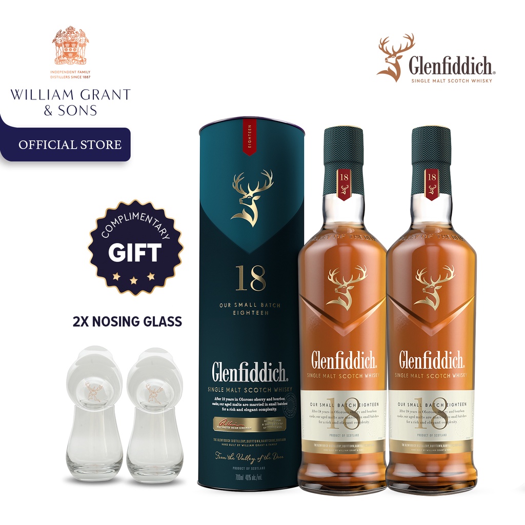 Glenfiddich 18 Year Old Single Malt Scotch Whisky 700ml Twin Bundle ...