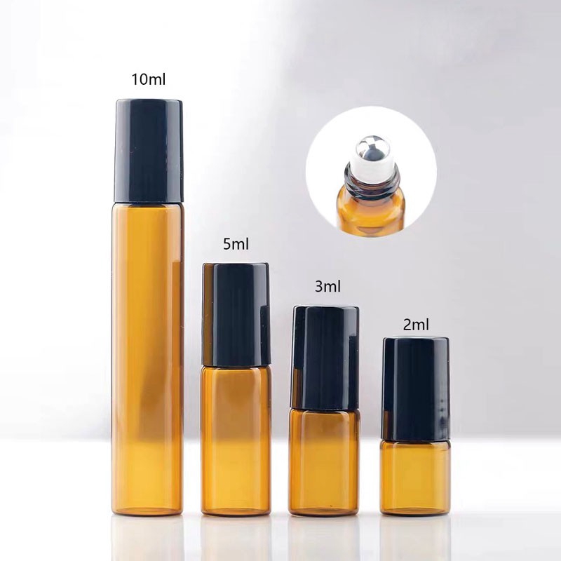 1ml 2ml 3ml 5ml 10ml Amber Glass Roll on Bottle Vials Brown roller glass roll on bottle with ...