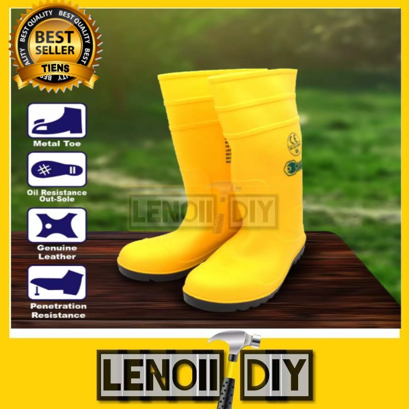 MARKSMAN Waterproof Safety Yellow Boots With Steel Toe Kasut Getah ...