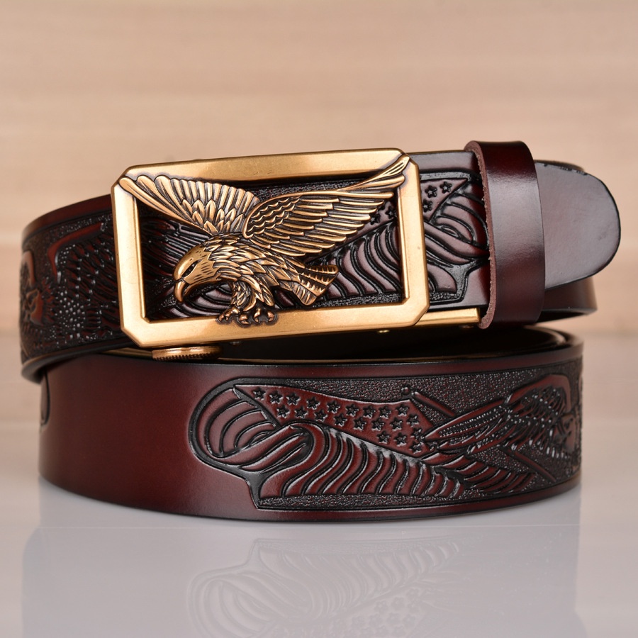 Men's Belt New Leather Men's Belt Eagle Pattern Embossed Retro Eagle ...
