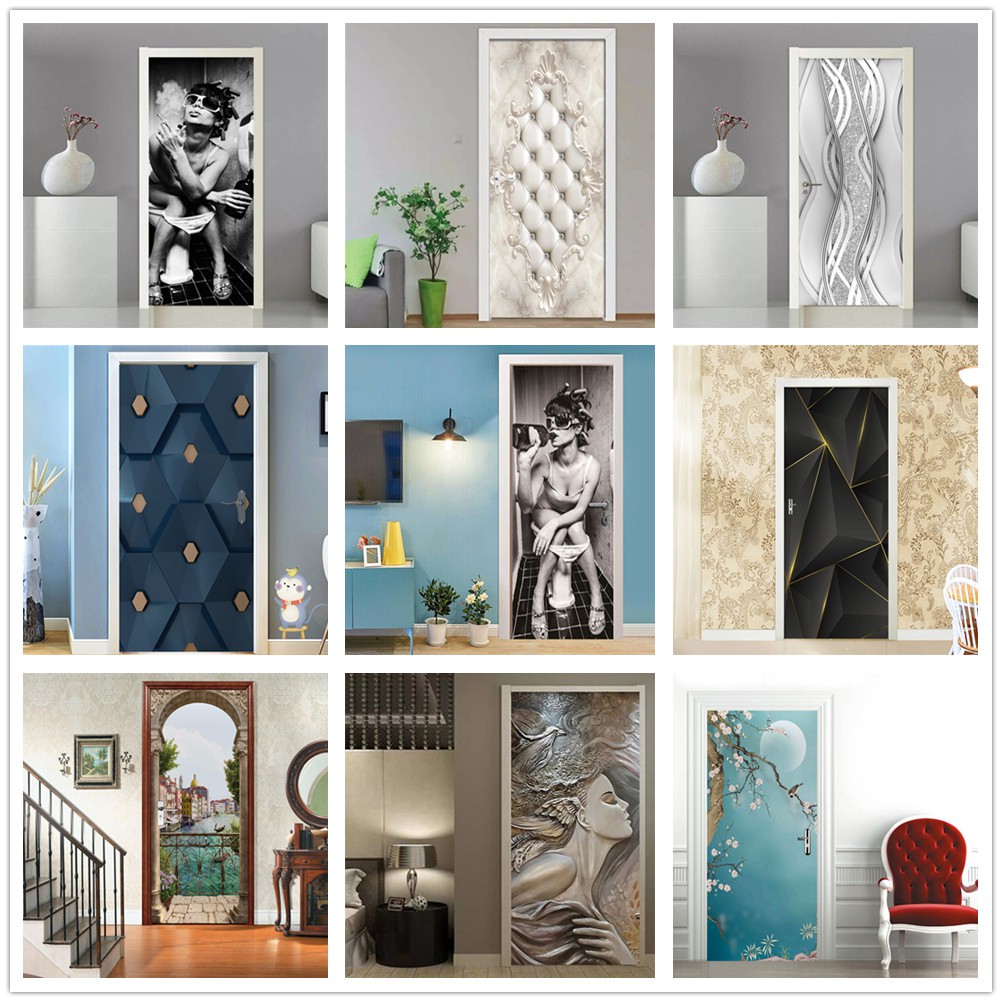 Corridor PVC Door Sticker Modern 3D DIY Abstract Fashion Wallpaper ...