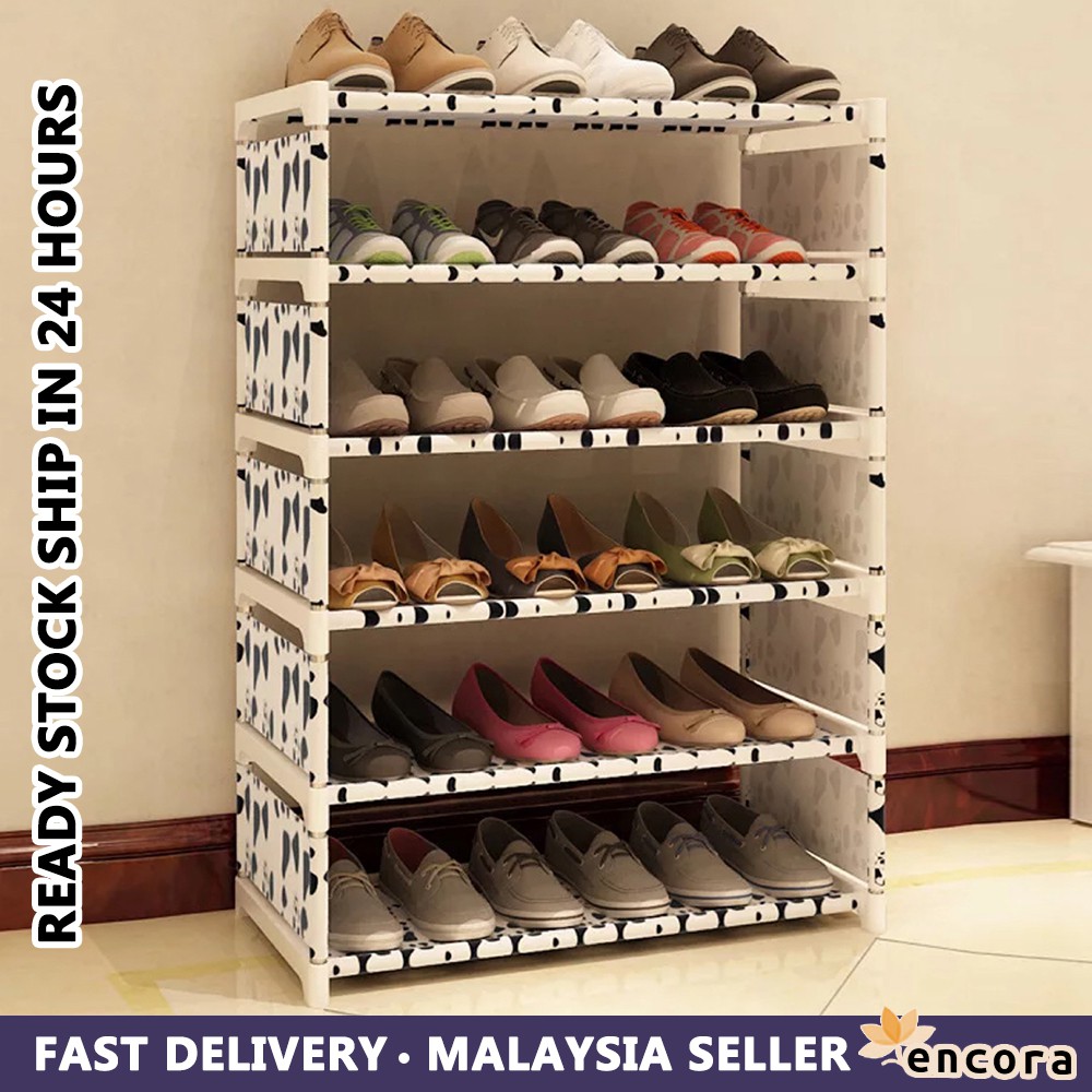 6 Tier Modern DIY Shoe Rack Shoe Shelf Storage (Black and White ...
