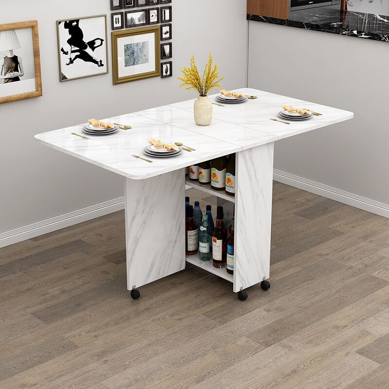 Marble Foldable Dining Table Small Household Movable Pulley Telescopic ...