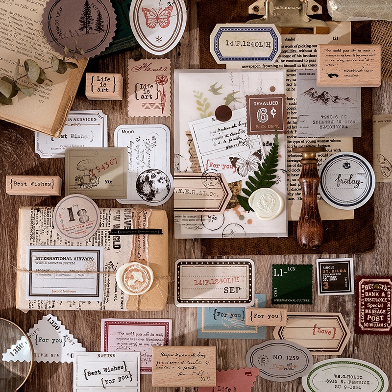 ENWEI 40 Pcs Stamp Note Series Vintage Journal Stickers Scrapbooking ...