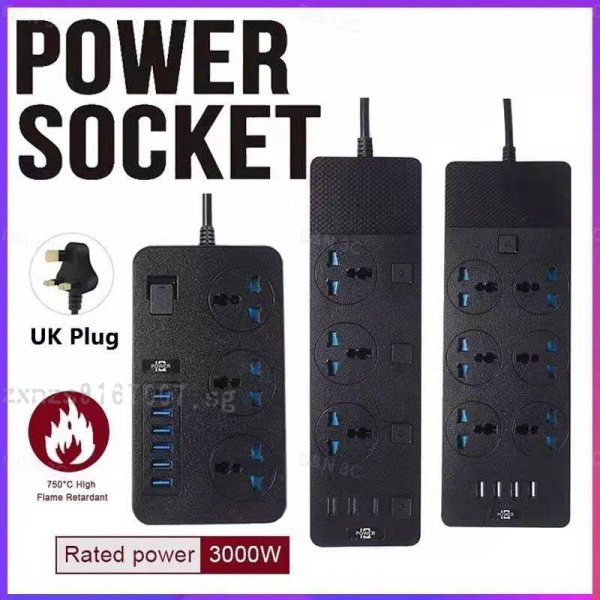 Uk Plug 3000w Power Strip Universal Power Socket Usb Charger Output 3 1a Travel Accessory Plug
