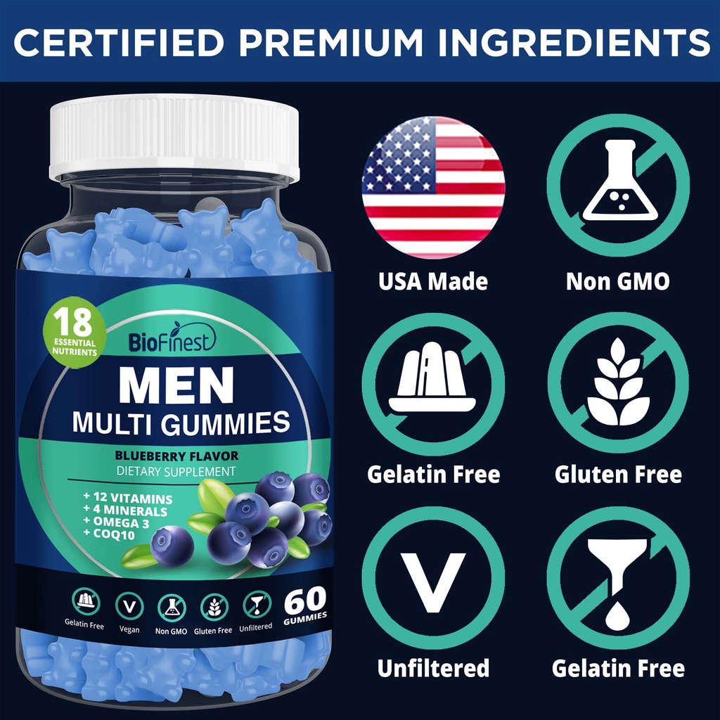 Biofinest Men MultiVitamins Gummy Supplement - 18 Minerals Vitamin A B ...