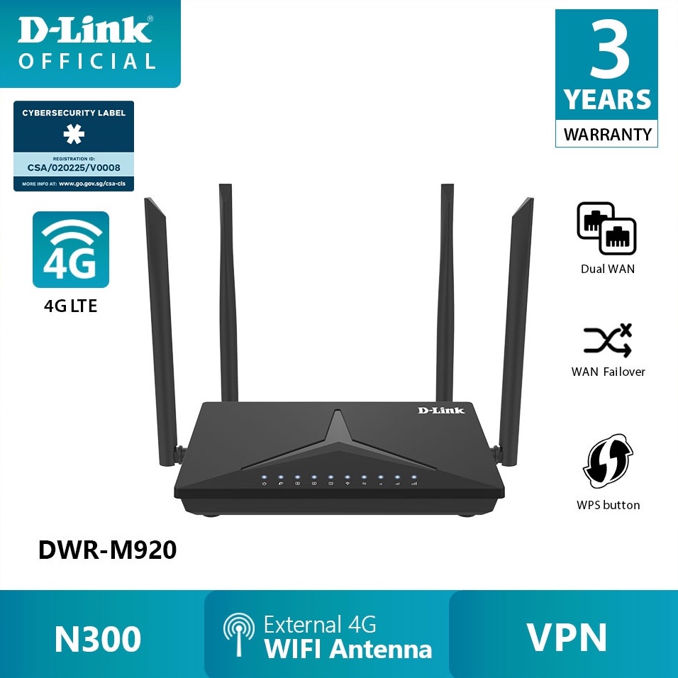 D-Link DWR-M920 Wireless N300 4G LTE Router | CSA Approved | Shopee Singapore