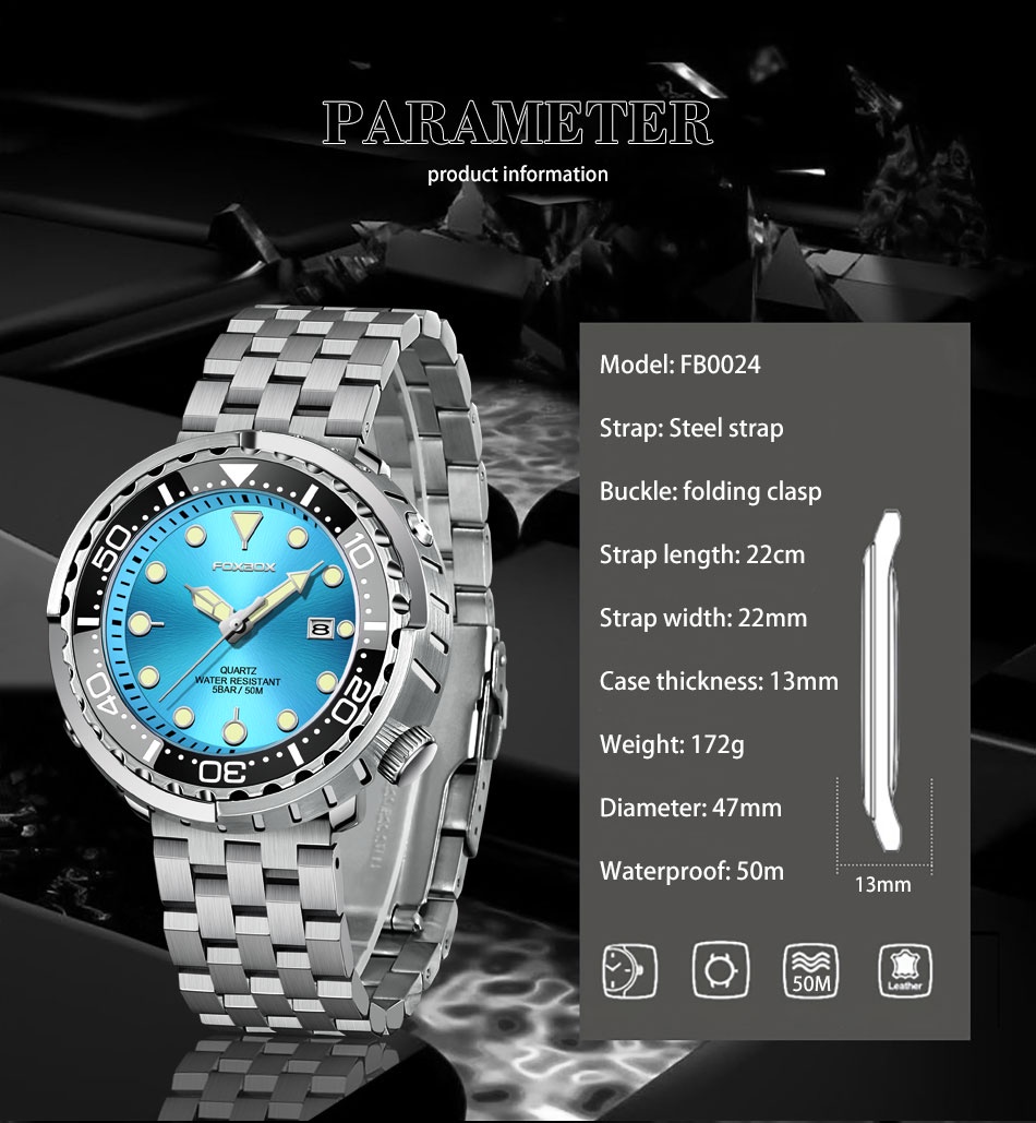 FOXBOX Men Watch 50M Waterproof Top Brand Luxury Business Fashion Man ...