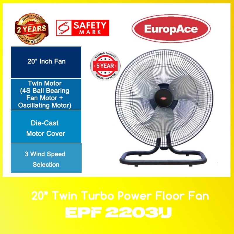 Europace EPF 2203U (20") Twin Turbo Power Floor Fan WITH 2 YEARS ...