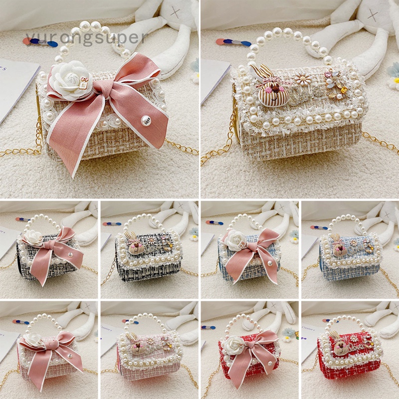 Children's New Fashion Small Fragrance Pearl Chain Handbag Girl ...