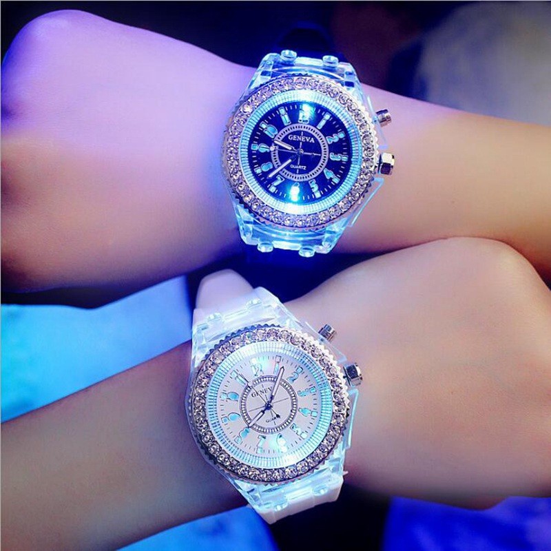 Geneva Women's Watch Fashion Luminous Diamond LED Sport Silicone Quartz ...