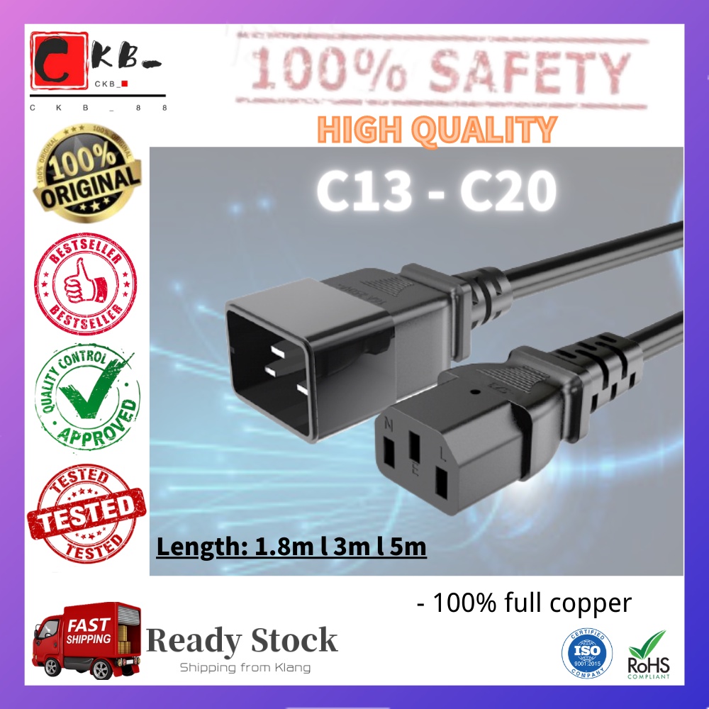 C20 to C13 l C20 Male Plug To C13 Socket Female (1.5MM)16AWG Power ...