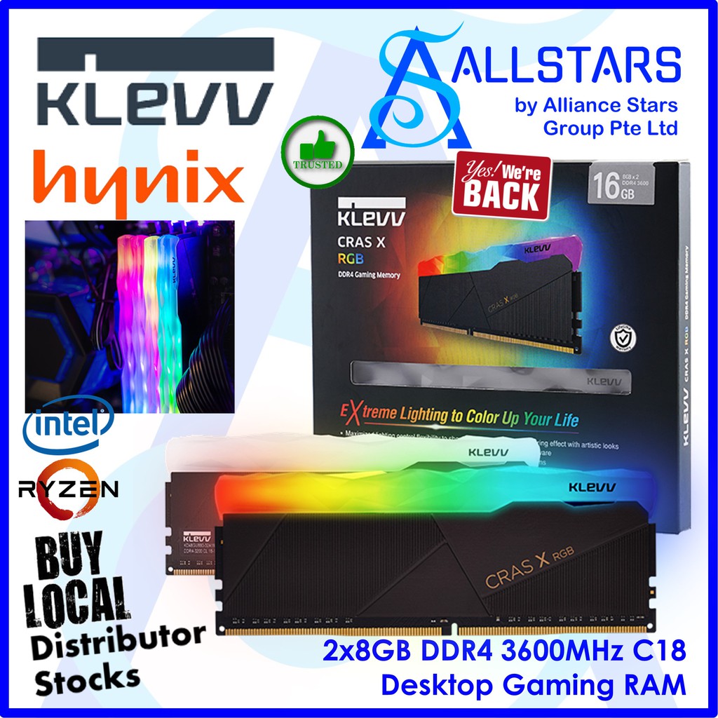KLEVV 16GB (2x8GB) CRAS X / Cras-X RGB DDR4 3600MHz CL18 RAM Kit ...