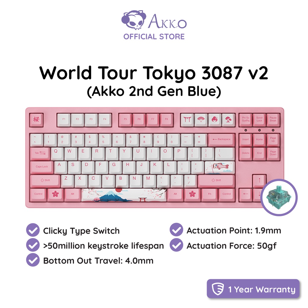 AKKO World Tour Tokyo 3087 NBL V2, 87 Key Wired Mechanical Keyboard, No ...