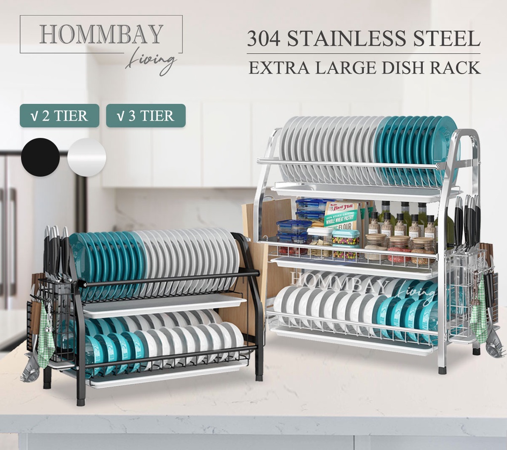HOMMBAY Kitchen Dish Rack [ 304 Stainless Steel ] Extra Large 2 and 3 ...