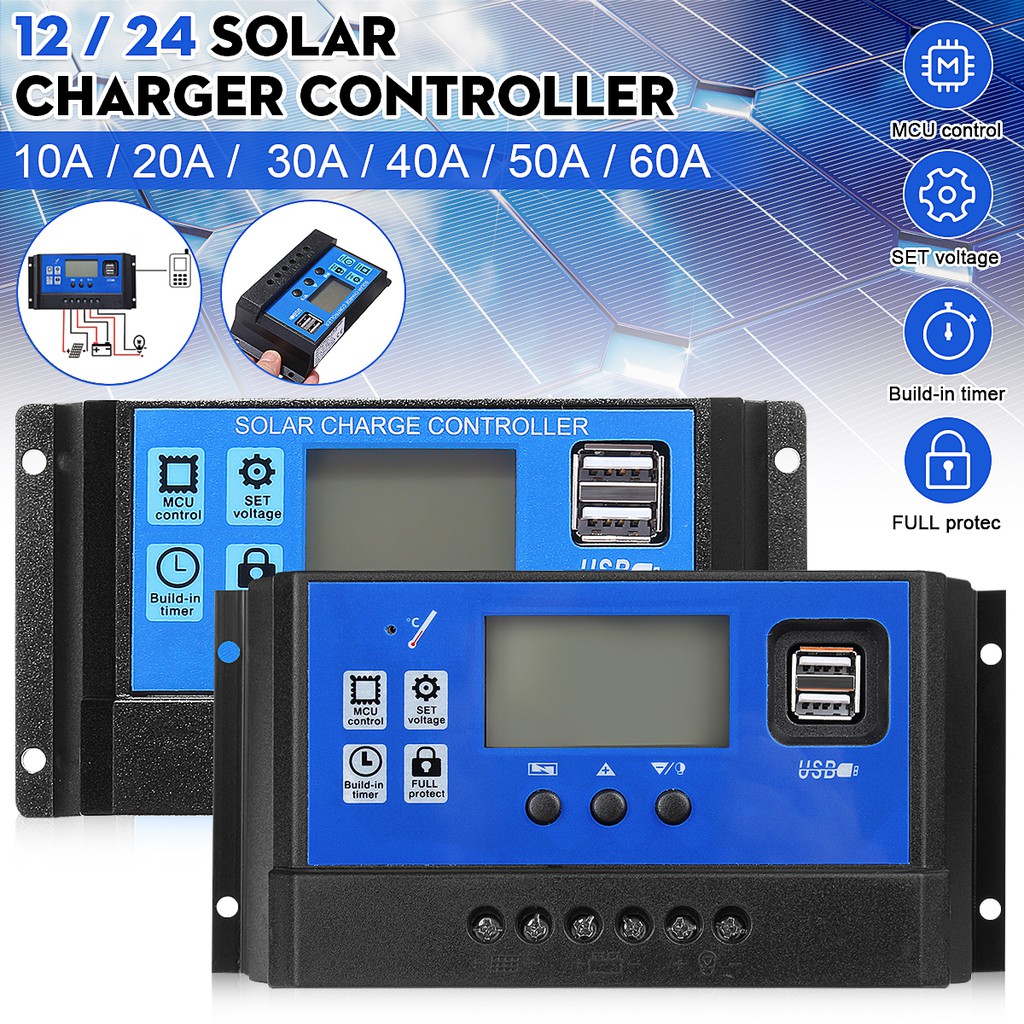 10A 20A 30A 40A 50A 60A Auto Solar Charge Controller 30W Solar Panel 12V 24V PWM LCD Dual USB PV ...
