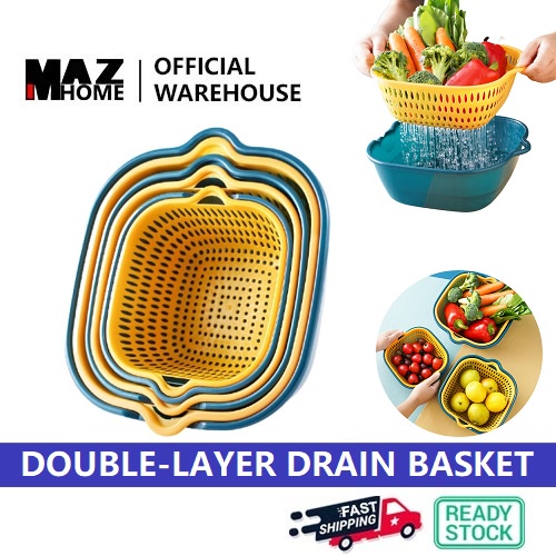 Maz HOME Thickened Multifunctional Double-Layer Fruit Vegetable Drain ...