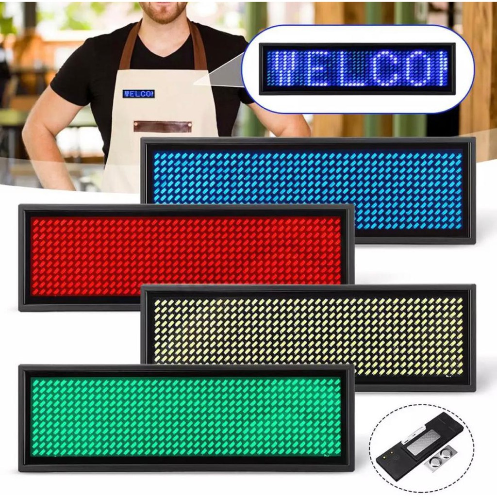 Portable Mini Programmable Digital LED Name Tag Rechargeable Rolling Name Information Label Logo ...
