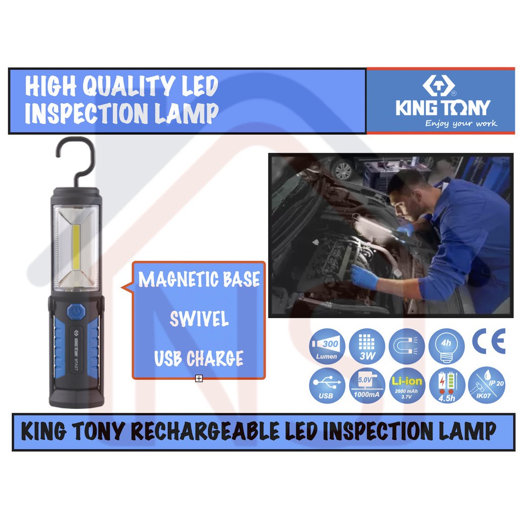 King Tony 9TA27 LED Work Lamp/ Rechargeable Working Light with Magnetic ...