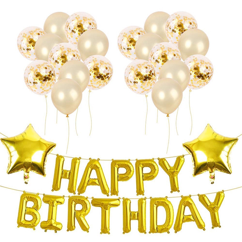 35pcs set Gold Letters Happy Birthday Foil Balloons Balloon Party ...