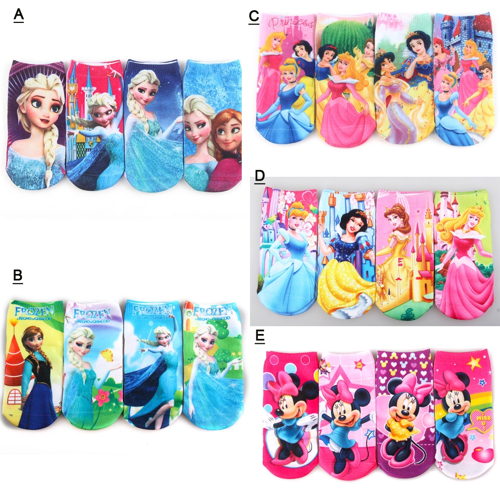 Disney Frozen Elsa Princess 4 Pair Pack Kids Girls Socks Boat Socks ...
