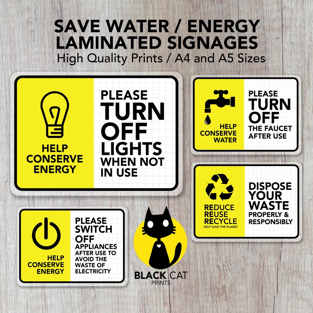 Save Water / Save Energy / Save Earth Sign | Laminated Signage | Sign ...
