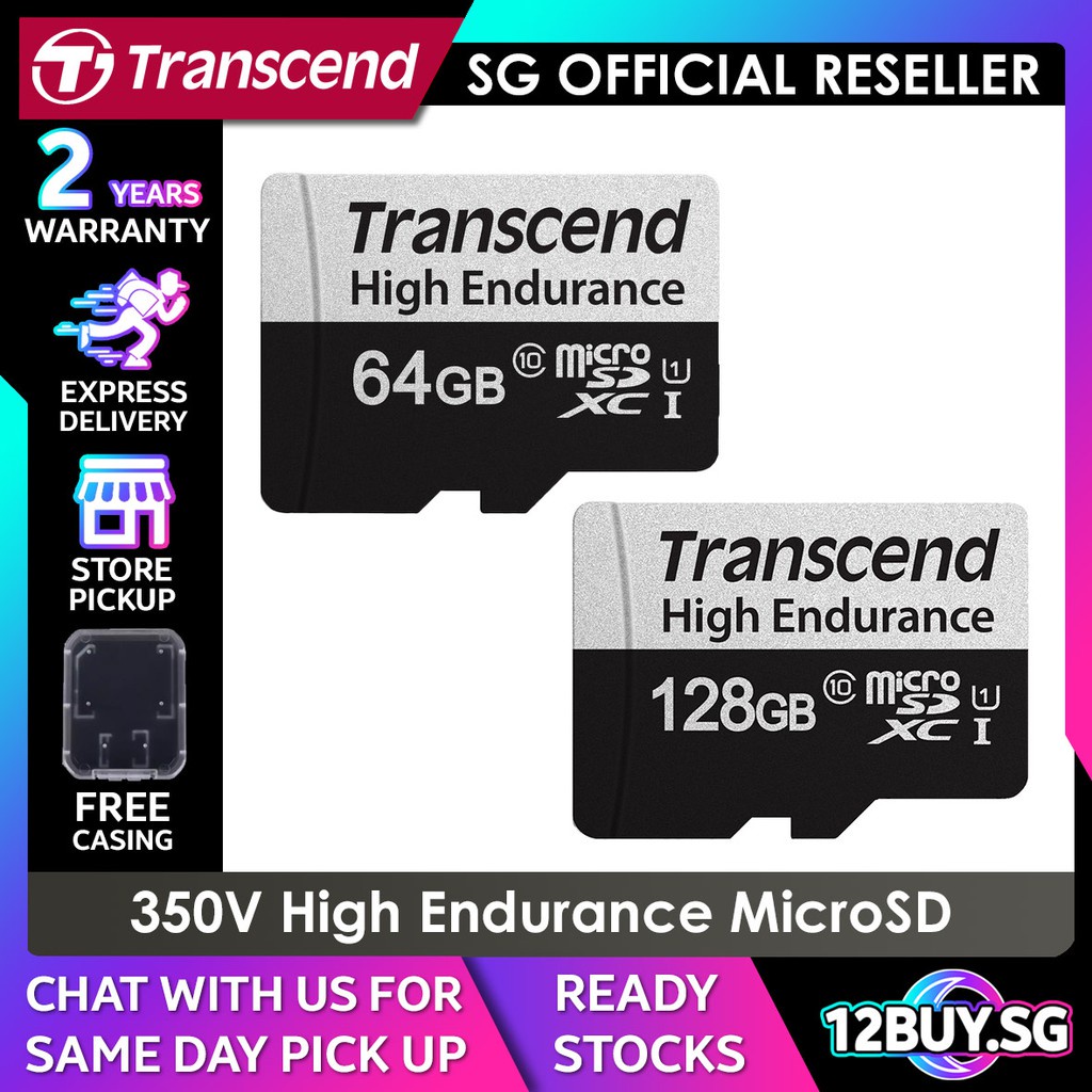 Transcend 350V High Endurance MicroSD Card 95MB/s Class 10 U1 64GB ...