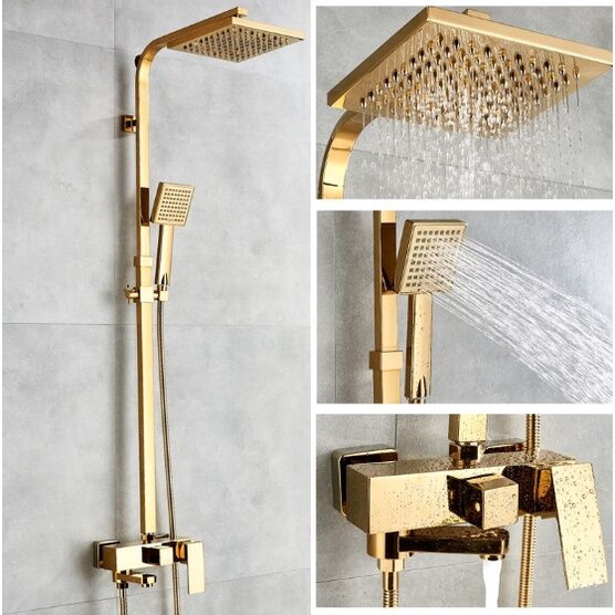 gold bath shower faucet set vintage golden bathroom shower taps mixer faucet (MIXING VALVE ...