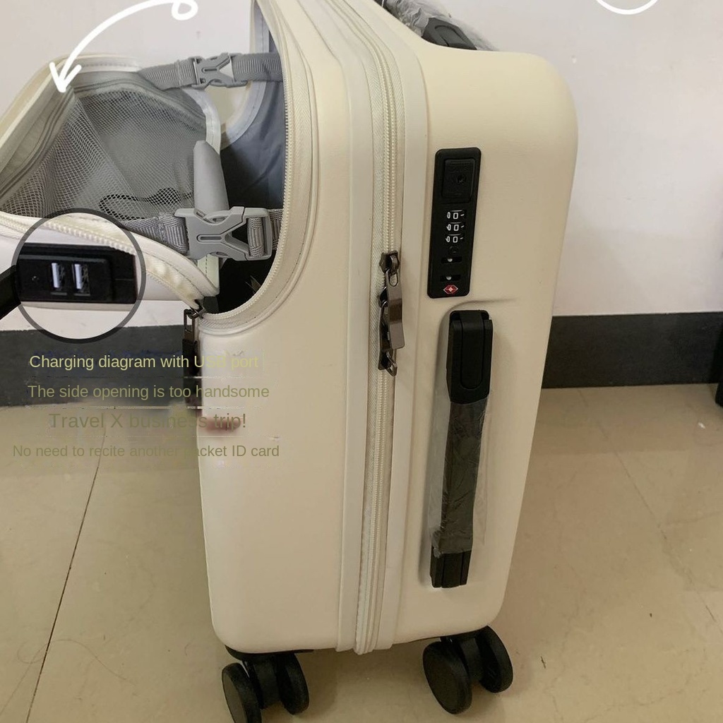 2025 new female luggage USB rechargeable suitcase front opening 20 inch ...