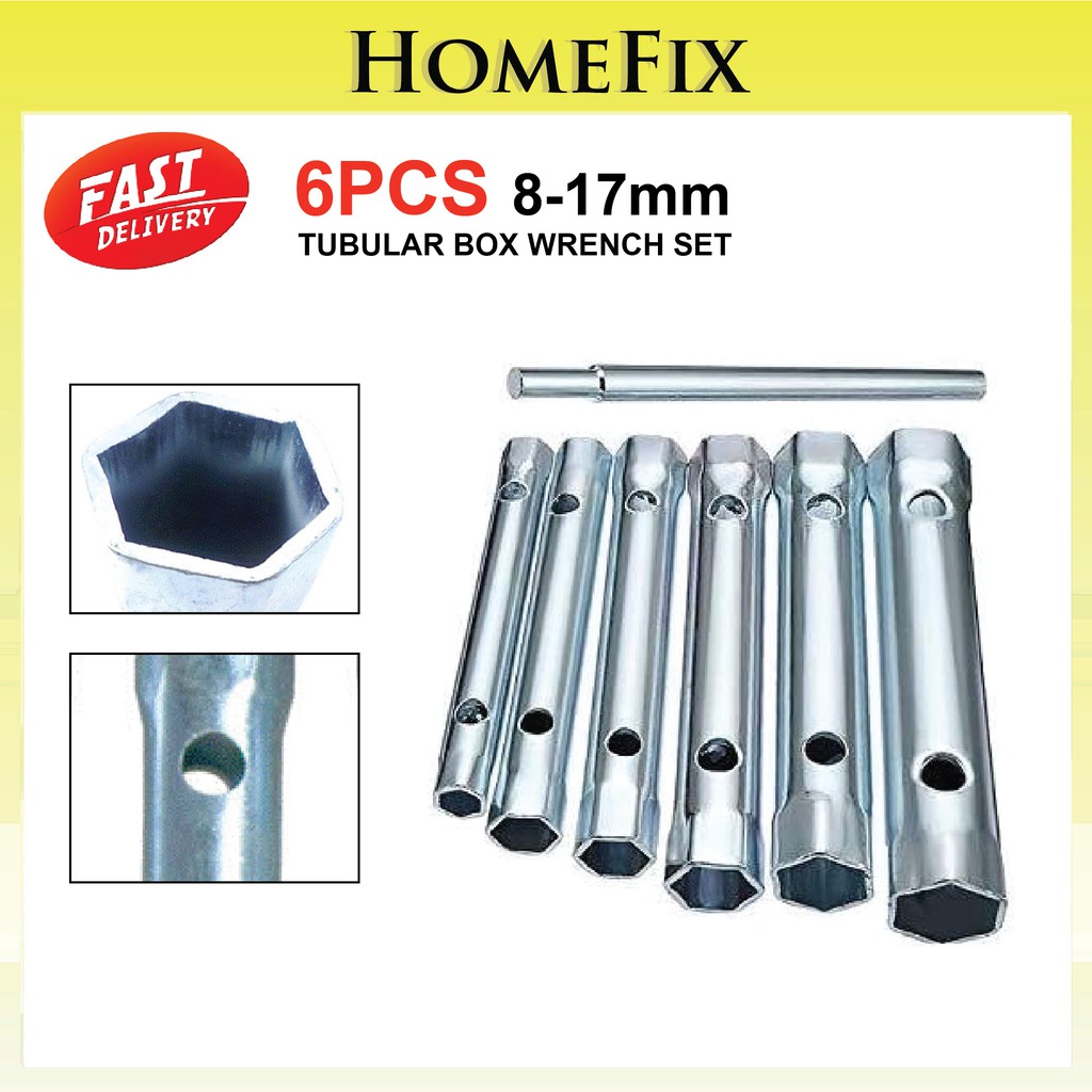 6PC TUBULAR BOX WRENCH SET 8-17mm Tube Bar Spark Plug Spanner Deep ...