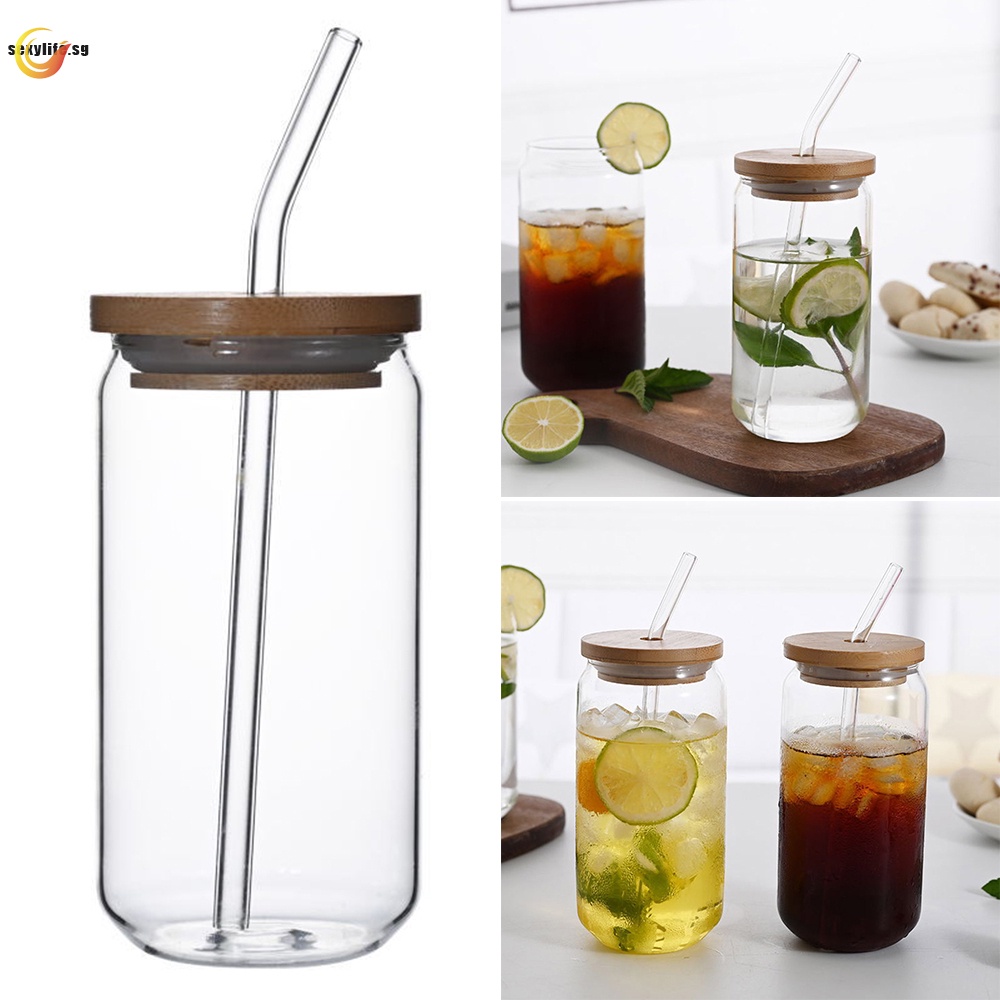 550ml/470ml Glass Cup With Lid and Straw Transparent Bubble Tea Cup ...