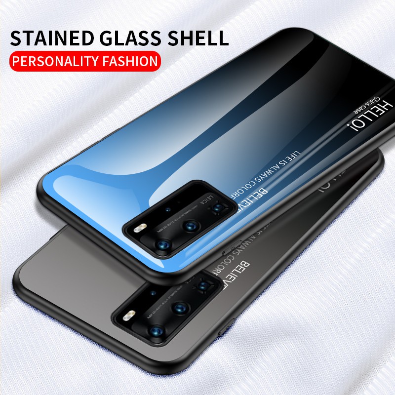 Huawei P40 Case Silicone Hard glass Gradient TPU Back Phone Cover ...