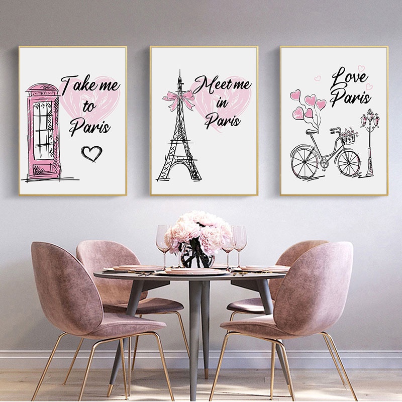 Pink Eiffel Tower Telephone Booth Canvas Painting Print Romantic Paris ...