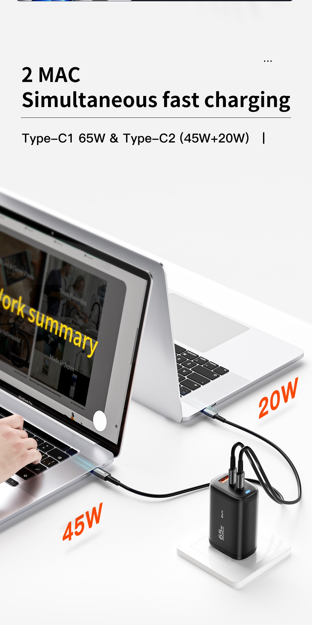 Essager 65W Usb Type C charger 3 ports smart chip shunt GaN travel ...