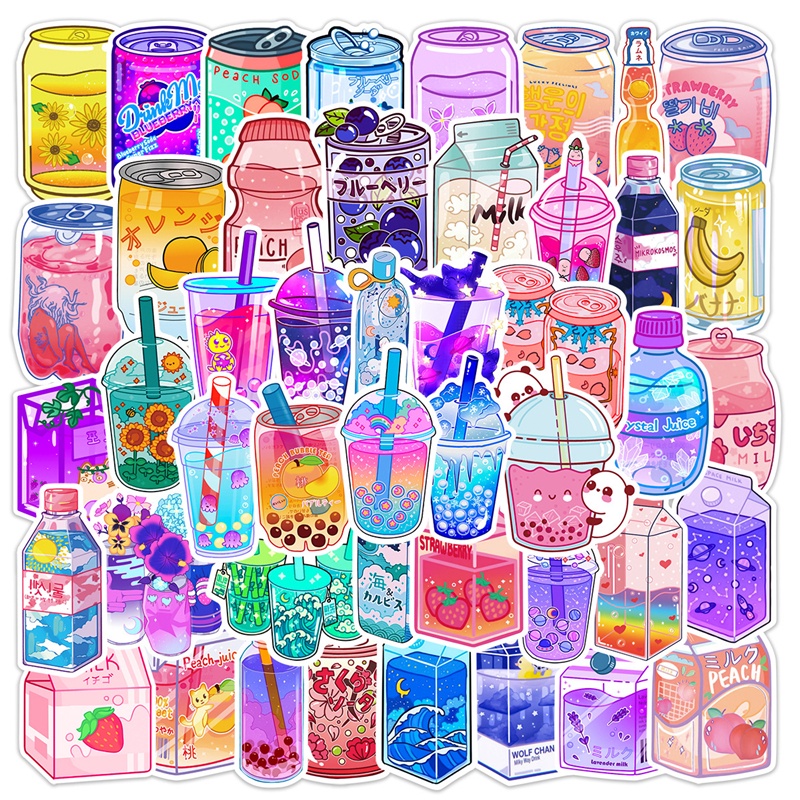 10/50Pcs Summer Cute Flavored Drink Stickers PVC Waterproof Cartoon ...
