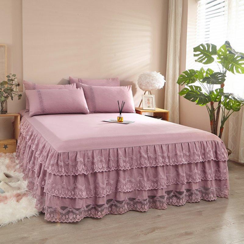 5 Color Skirting Bedsheet Cover Pure Color Pink Gray Bed Sheet With
