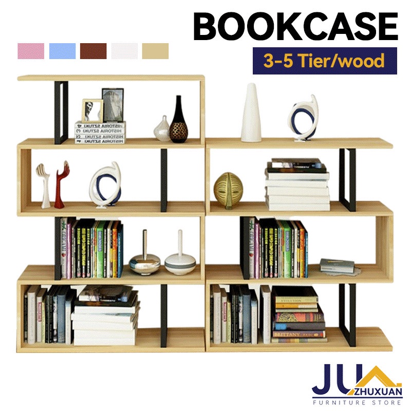 Bookshelf Wooden Bookcase Metal Frame Vertical Book rack Bedroom ...