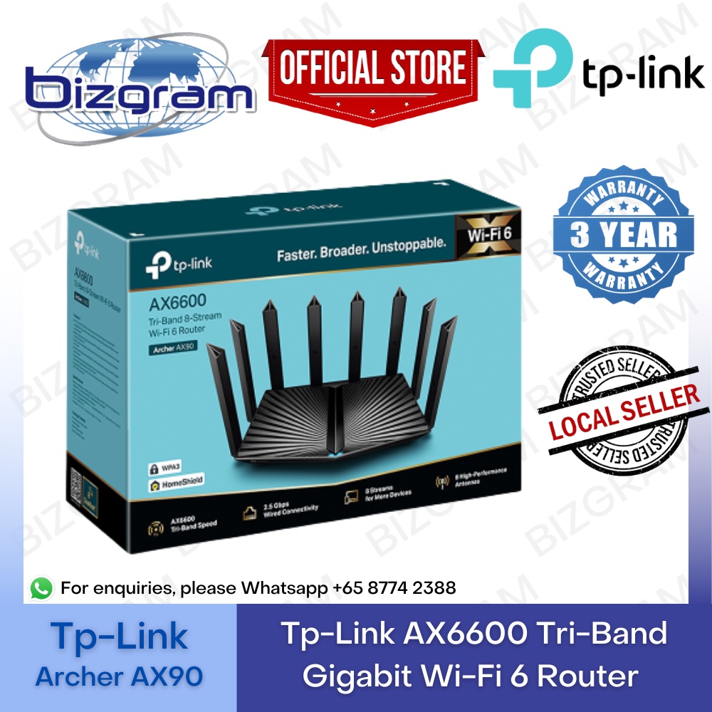 Tp-Link Archer AX90 AX6600 Tri-Band Gigabit Wi-Fi 6 Router Archer (3 ...
