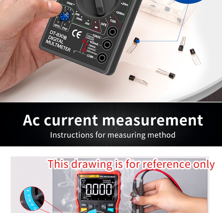 DT830B AC/DC LCD Digital Multimeter Mini Voltmeter Ammeter Ohm Tester ...