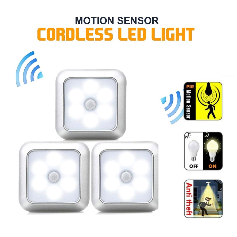 6 LEDs PIR Motion Sensor Night Lights / Battery Powered Led cabinet ...