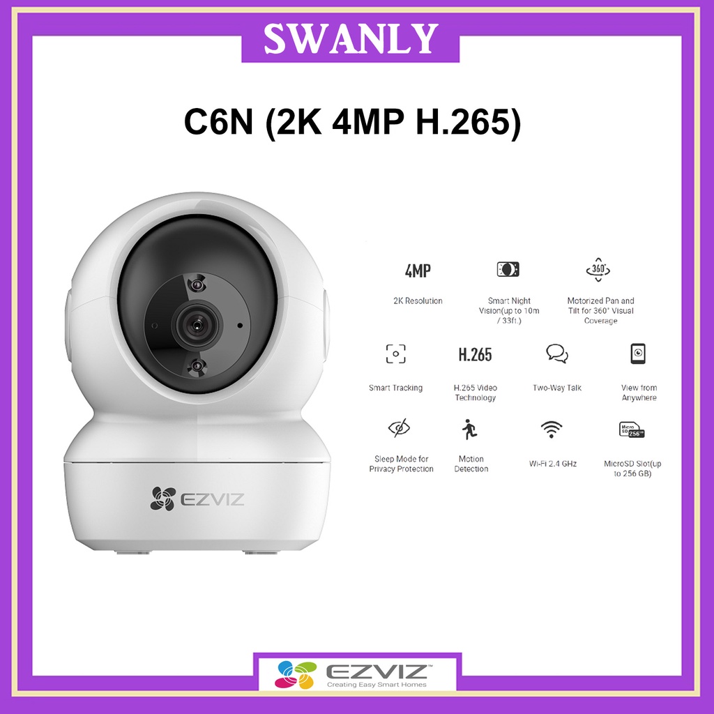 EZVIZ C6N 2K 4MP H.265 Smart Wi-Fi Pan & Tilt Camera | Shopee Singapore