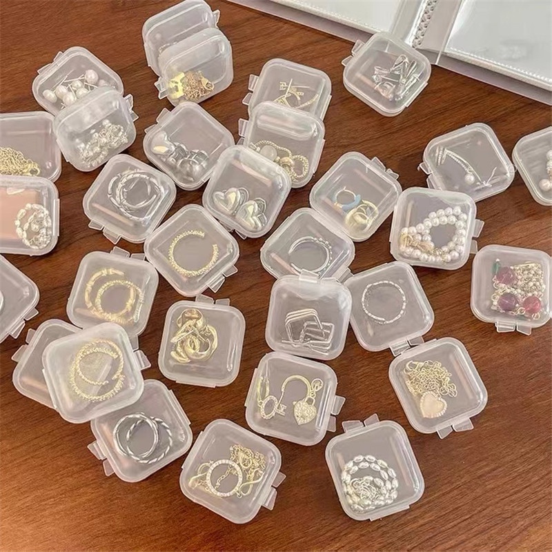 30PCS Small Boxes Square Transparent Plastic Box Jewelry Storage Case Finishing Container ...