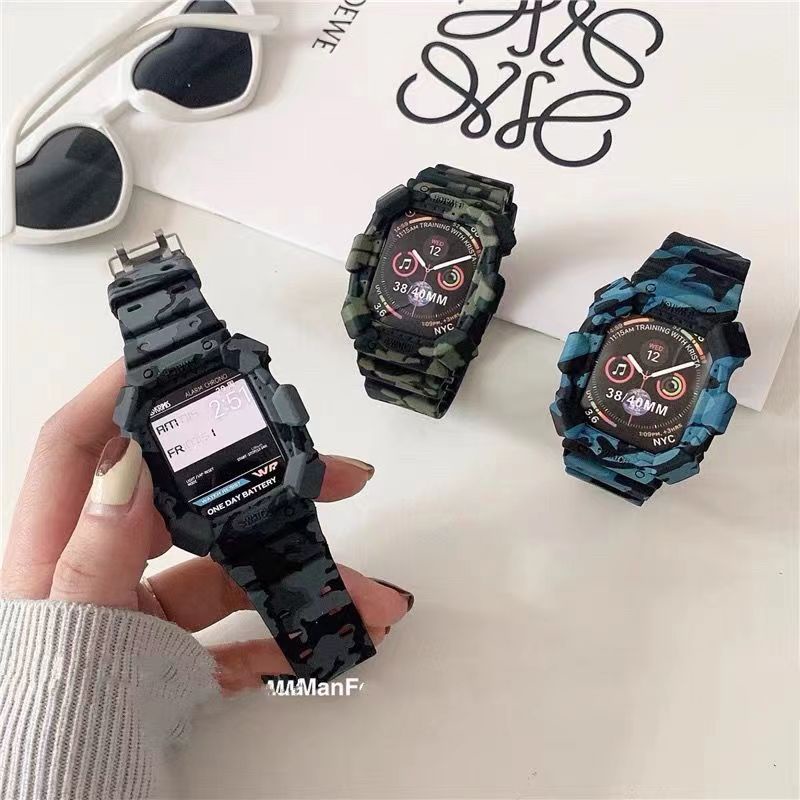 Armor Style Sport Silicone Strap + Case Integrated Strap for Smartwatch ...