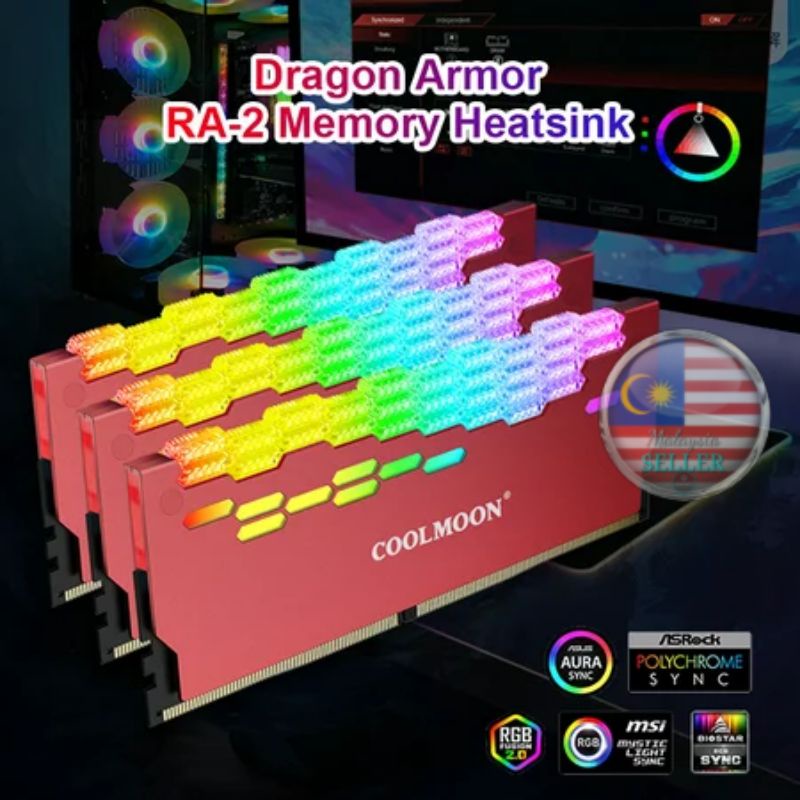COOLMOON CM-RA2 Crystal ARGB Memory RAM Cooler DDR Heatsink DIY PC Game DDR3 DDR4 ASUS Aura Sync ...