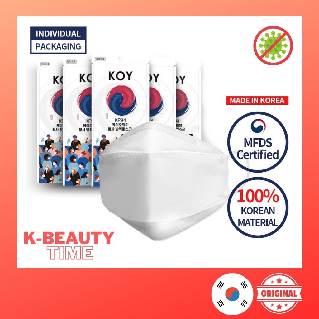 KOREA KOY KF94 Mask Large 4 Ply Individually Packaged 3D White ★Ready ...
