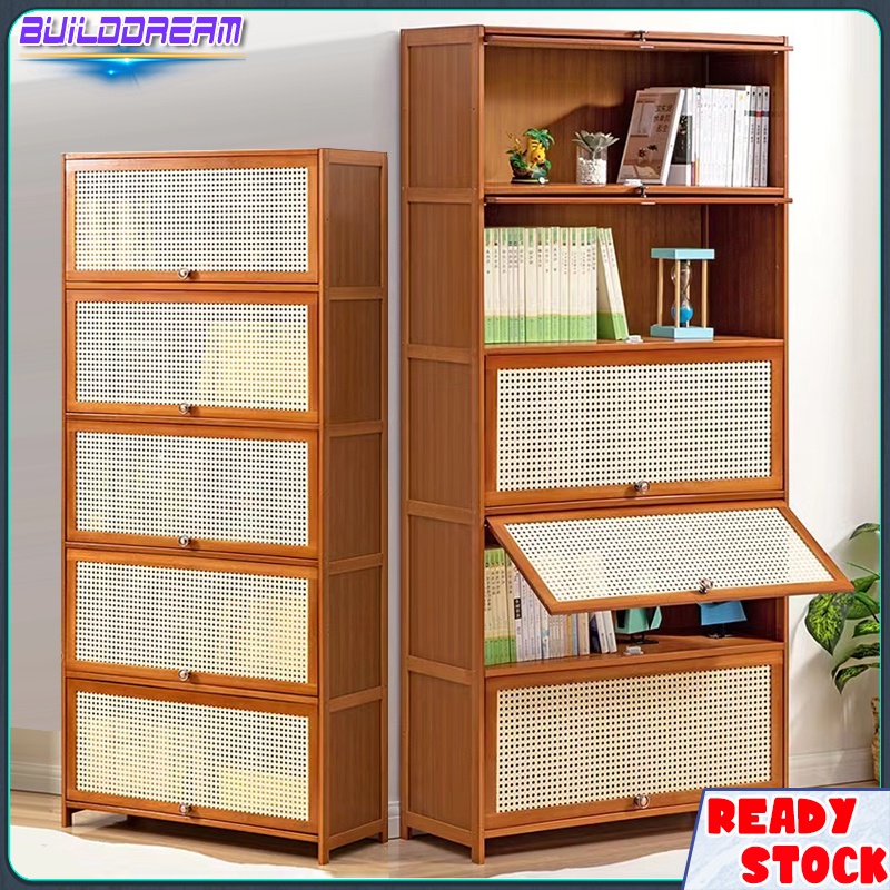 Bamboo Bookshelf Book Cabinet Wall Bookcase Storage Cabinet Rack ...