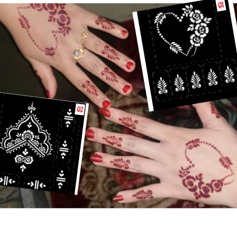Sticker corak inai/ henna art stencil, inai celup, inai lukis Merah ...