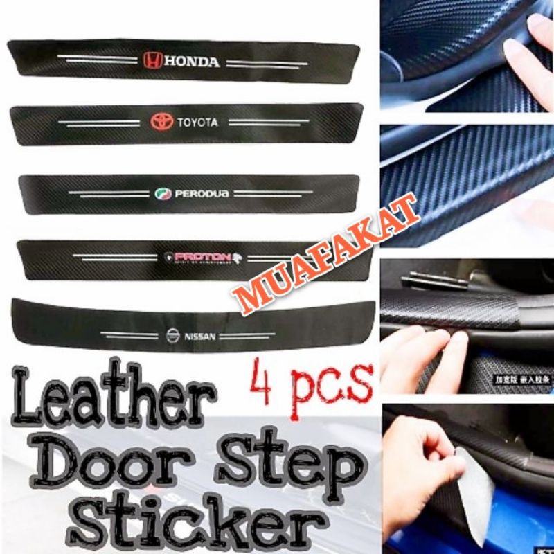 Carbon fiber leather step sticker Proton Perodua Honda Toyota door sill ...